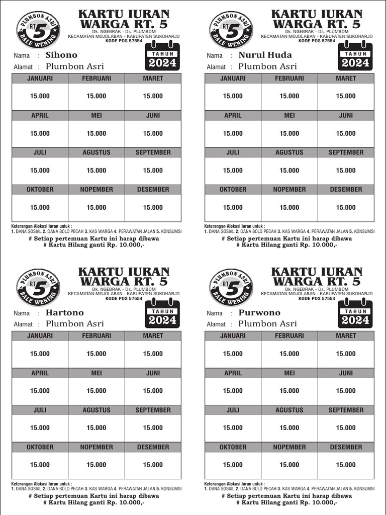 Kartu Iuran RT 5 | PDF