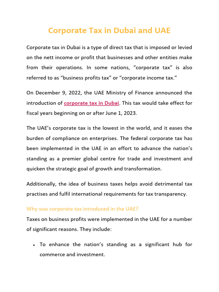 UAE Corporate Tax Overview 2023 | PDF | Taxes | Corporate Tax