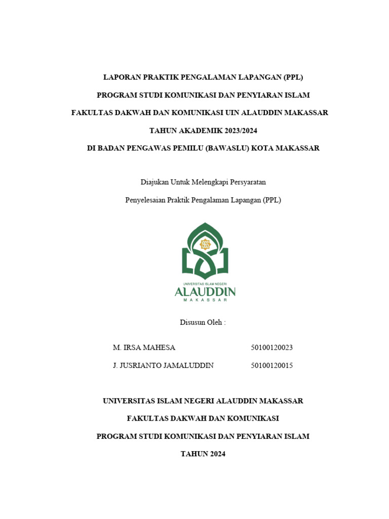 Laporan PPL Komunikasi Islam 2023/2024 | PDF
