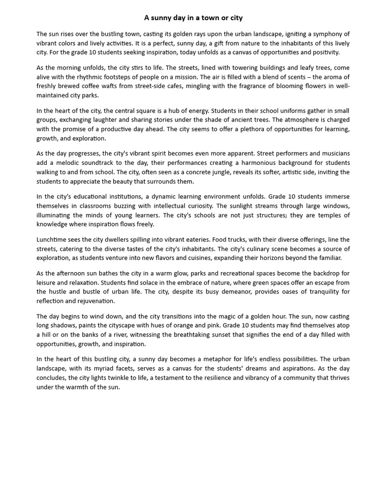 Descriptive Writing - A Sunny Day in A Town or City | PDF