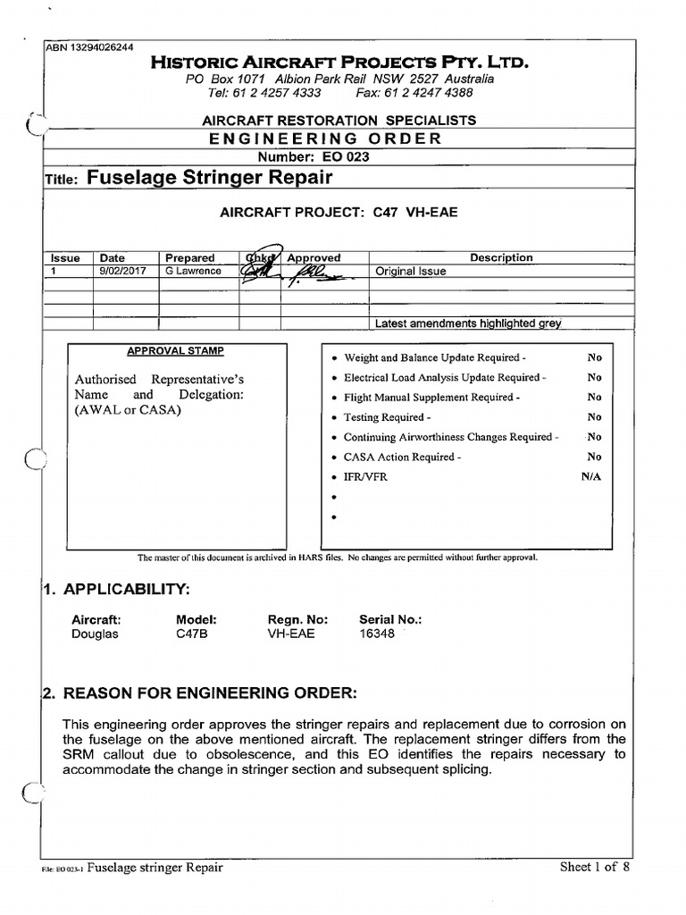 EO 023 Iss1 Fuselage Stringer Repair | PDF