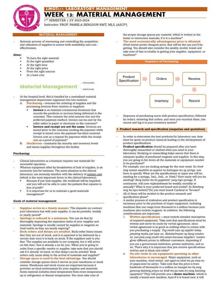 LMGT 211 Material Management With NOTES | PDF | Inventory | Receipt