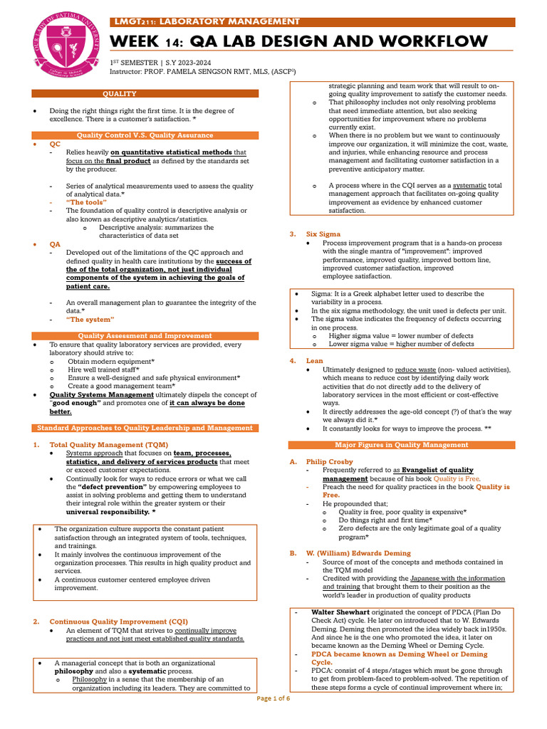 LMGT2111 QA LAB DESIGN AND WORKFLOW With Notes | PDF | Observational Error