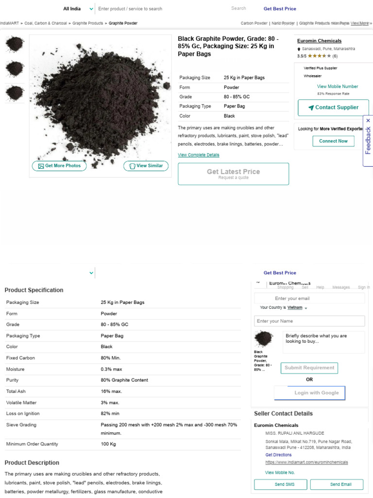 Black Graphite Powder, Grade - 80 - 85% GC, Packaging Size - 25 KG in Paper Bags at Rs 61 - KG ...