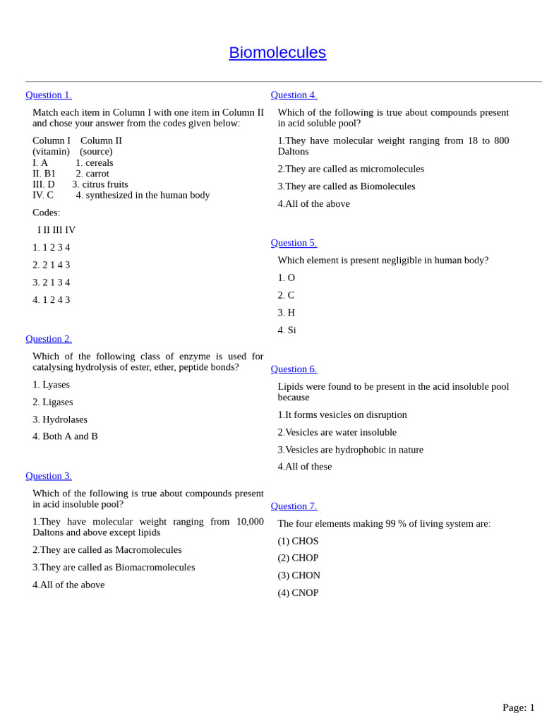 09 - Biomolecules | PDF | Cofactor (Biochemistry) | Enzyme