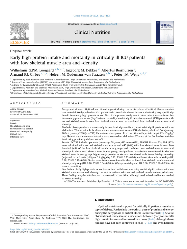 Early High Protein Intake and Mortality in Critically Ill ICU Patients ...