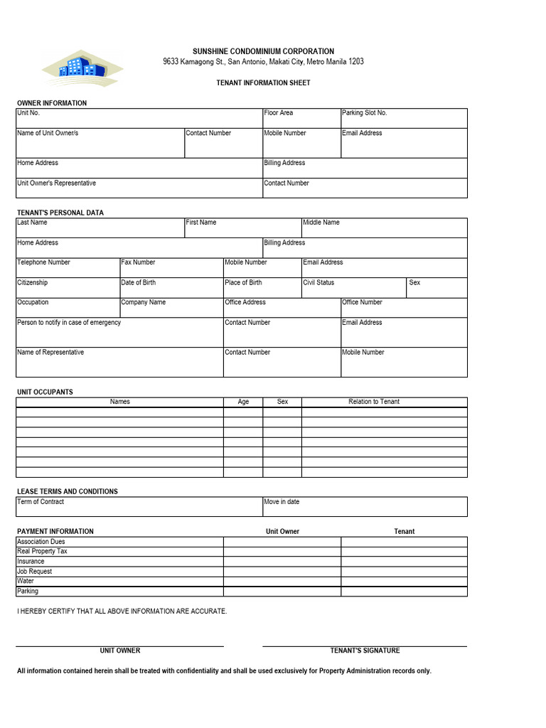 TENANT INFORMATION SHEET | PDF