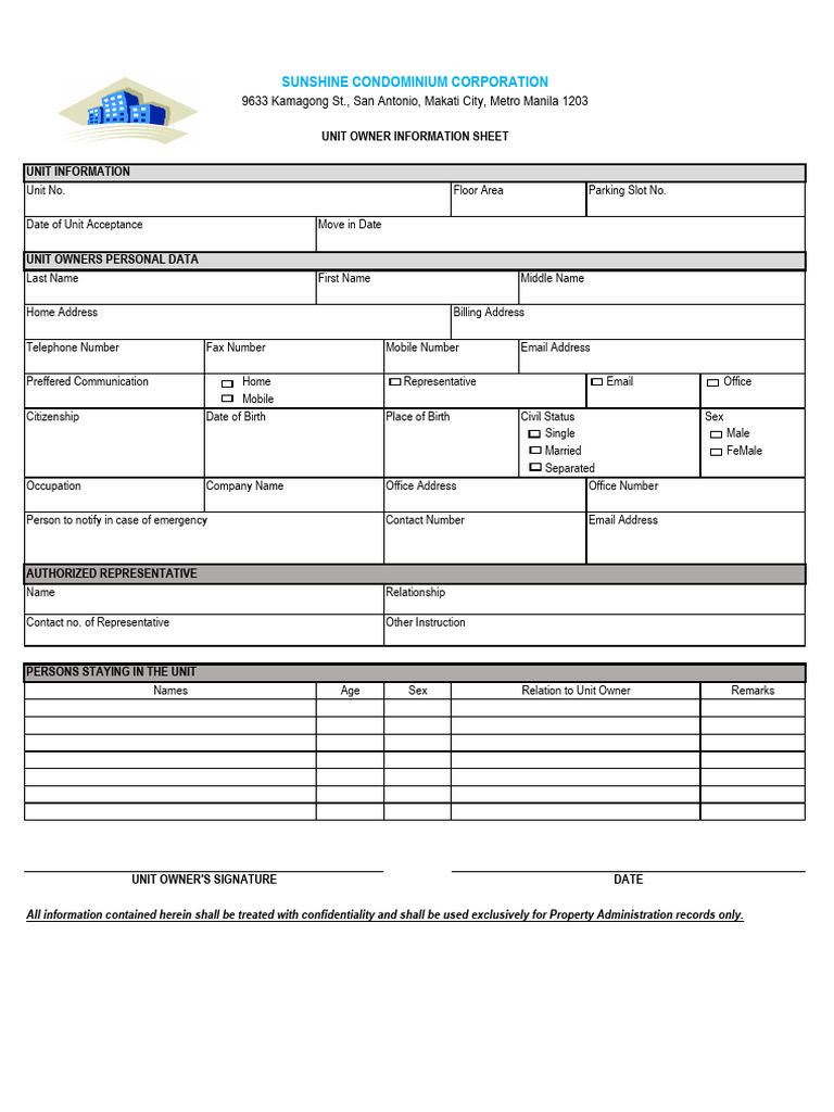 Unit Owners Information Sheet | PDF | Telecommunications | Justice