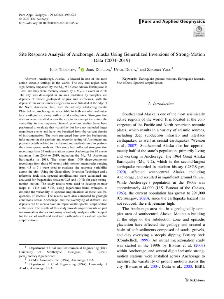 Site Response Analysis of Anchorage, Alaska Using Generalized ...