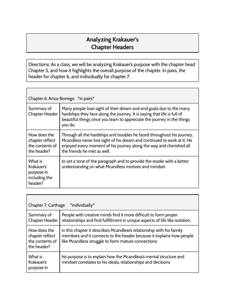Analyzing Krakauer's Chapter Headers | PDF