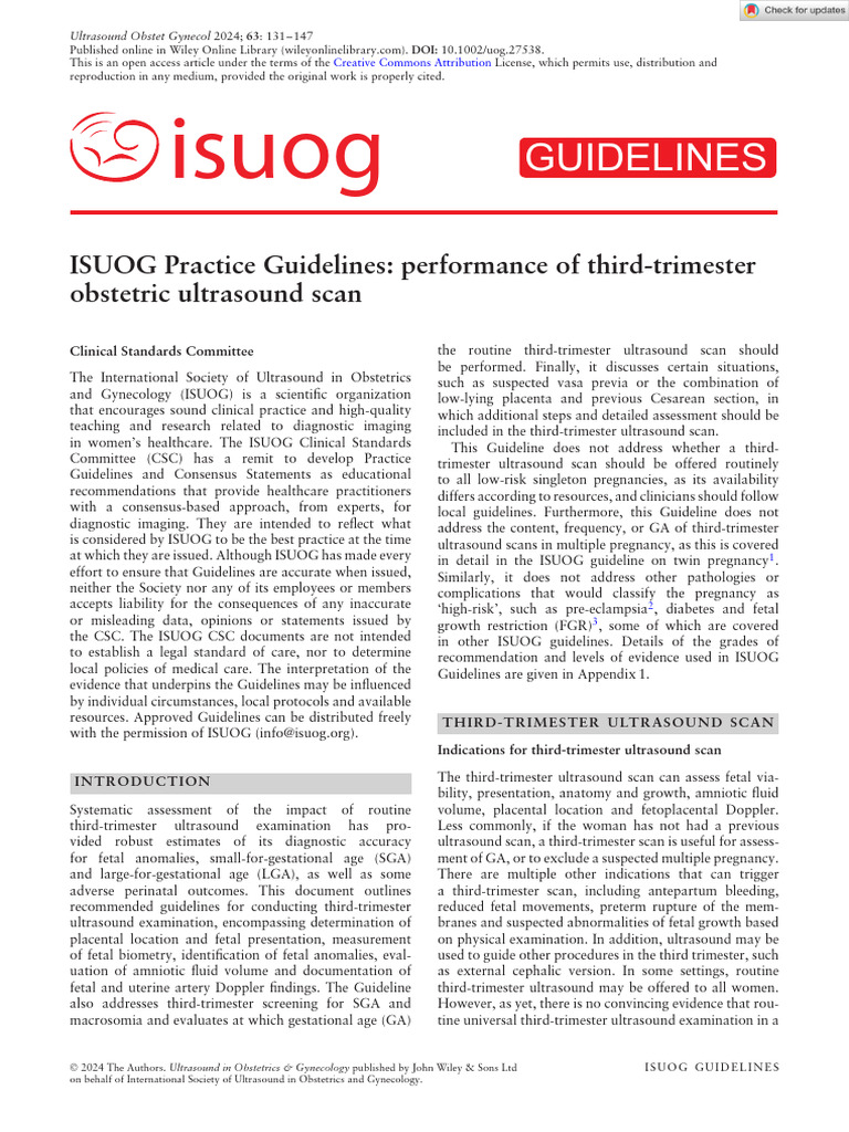 Ultrasound in Obstet Gyne - 2024 - Khalil - IsUOG Practice Guidelines ...
