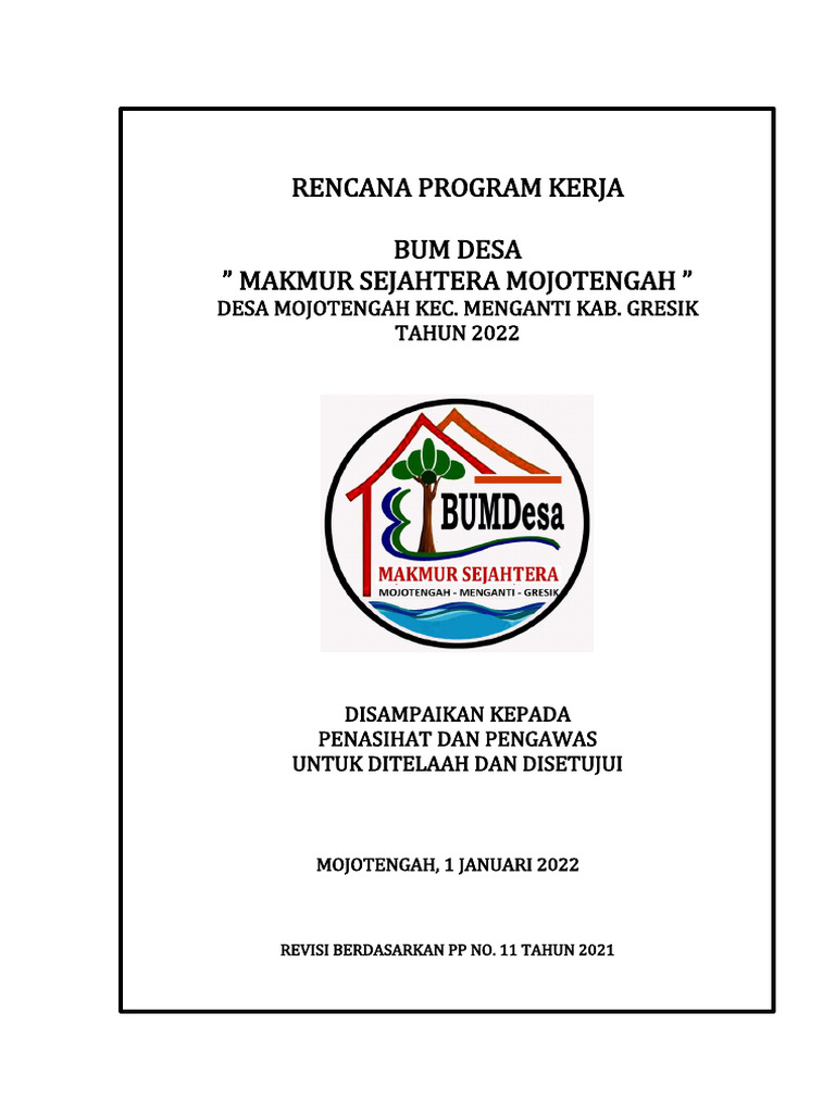 Rencana Program Kerja Bum Desa 2022 Pasca Verifikasi Kemendesa Contoh | PDF
