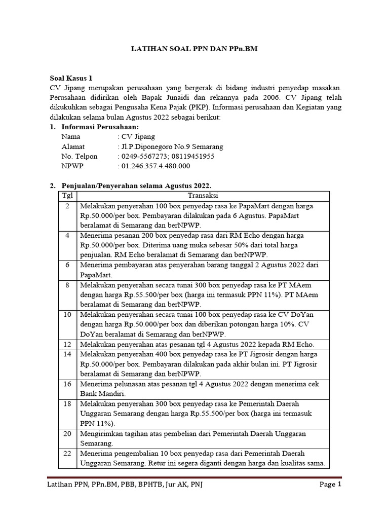 01Soal PPN PPnBM PBB BPHTB by LE 2022 | PDF