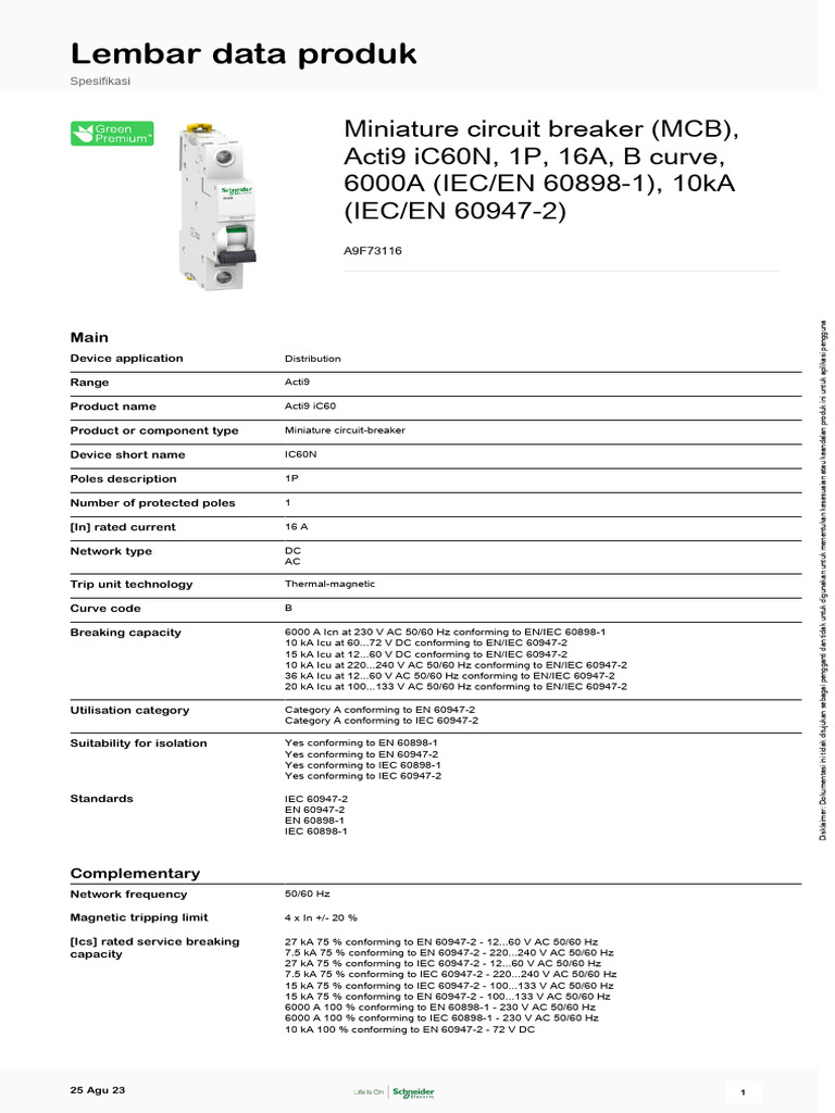 Acti9 iC60N MCB 16A B Curve Data | PDF | Alternating Current | Electric ...