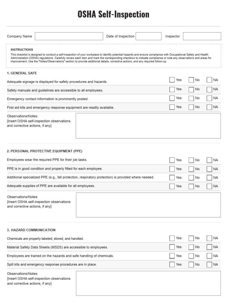 OSHA Self Inspection | PDF | Personal Protective Equipment ...