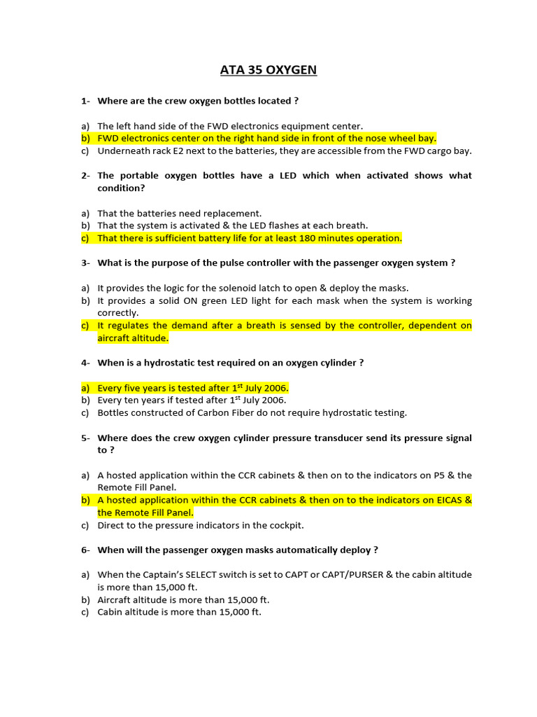 Ata 35 Oxygen | Download Free PDF | Gases | Aviation