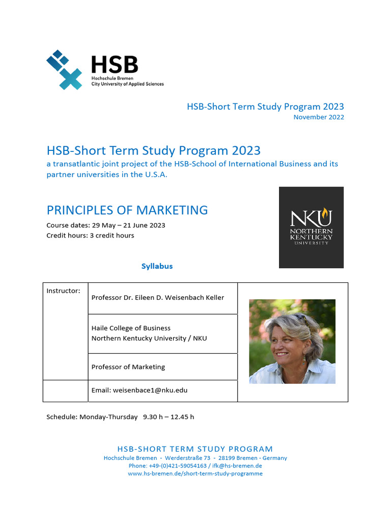 HSB Syllabus PrinciplesofMarketing 2023 | PDF | Marketing | Brand