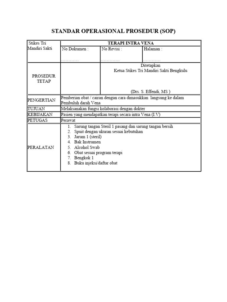 SOP Terapi Intra Vena | PDF | Sains & Matematika