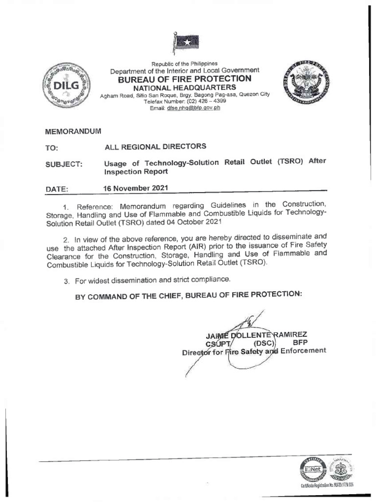 Usage of Tsro After Inspection Report 22112021 | PDF