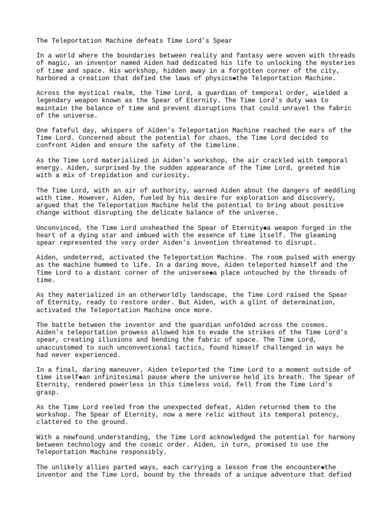 The Teleportation Machine Defeats Time Lord's Spear | PDF