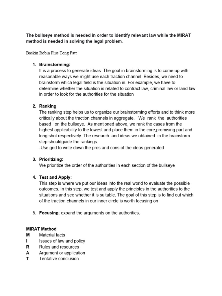 Practical Legal Skill Additional Notes-Bulleye Method & MIRAT Method ...