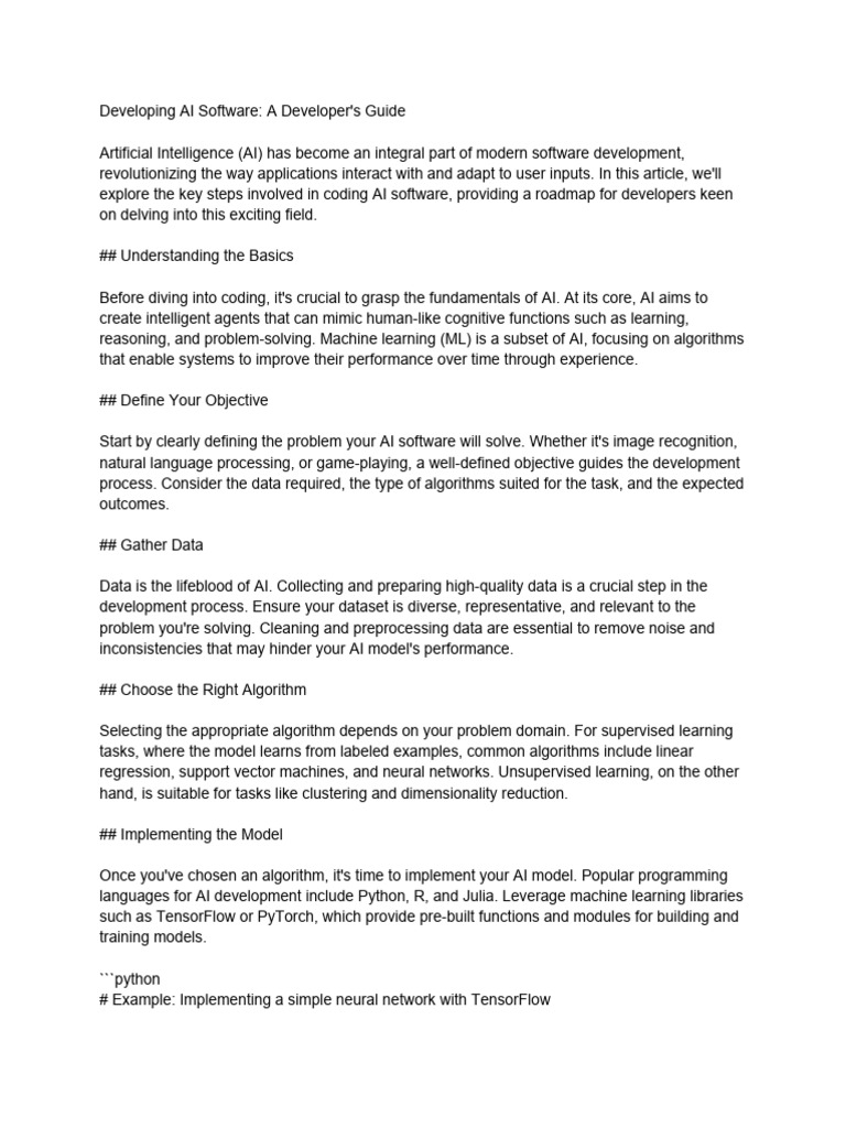 Developing AI Software - A Developer's Guide | PDF | Business | Computers Developing AI Software - A Developer's Guide | PDF | Business | Computers