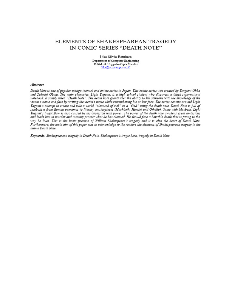 Elements of Shakespearean Tragedy in Comic Series Death Note - Jshis ...