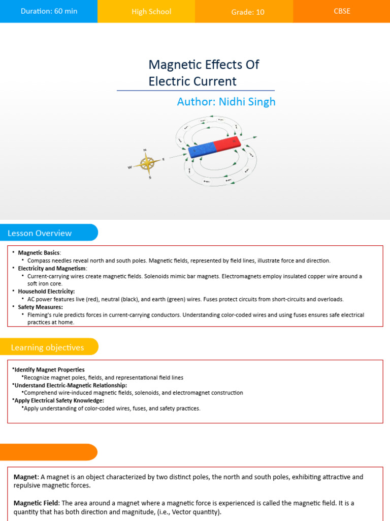 Class 10 - Chp12 Magnetic Effects of Electric Current | PDF | Magnetic Field | Magnet
