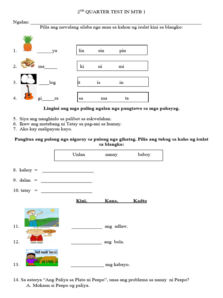 2ND Quarter Test in MTB 1 | PDF