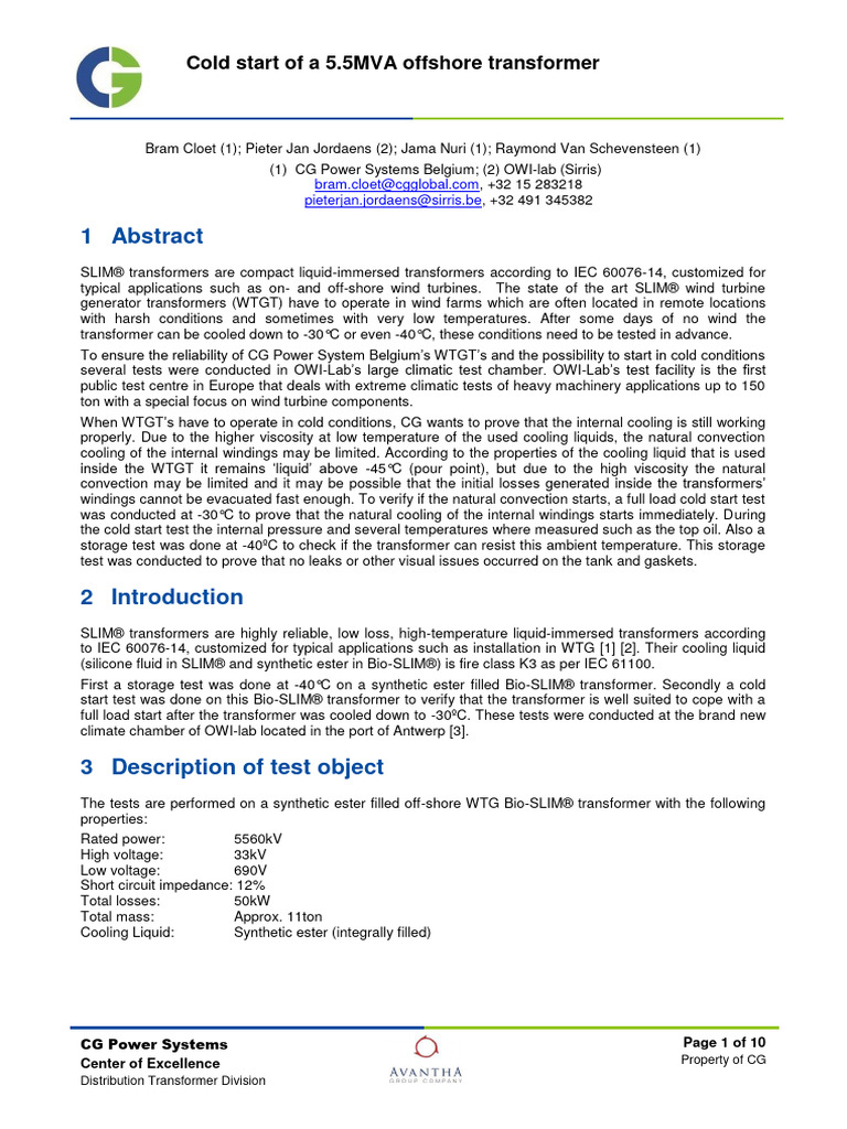 Final - CG - Paper Cold Start and Storage Test On 5 5MVA WTG ...