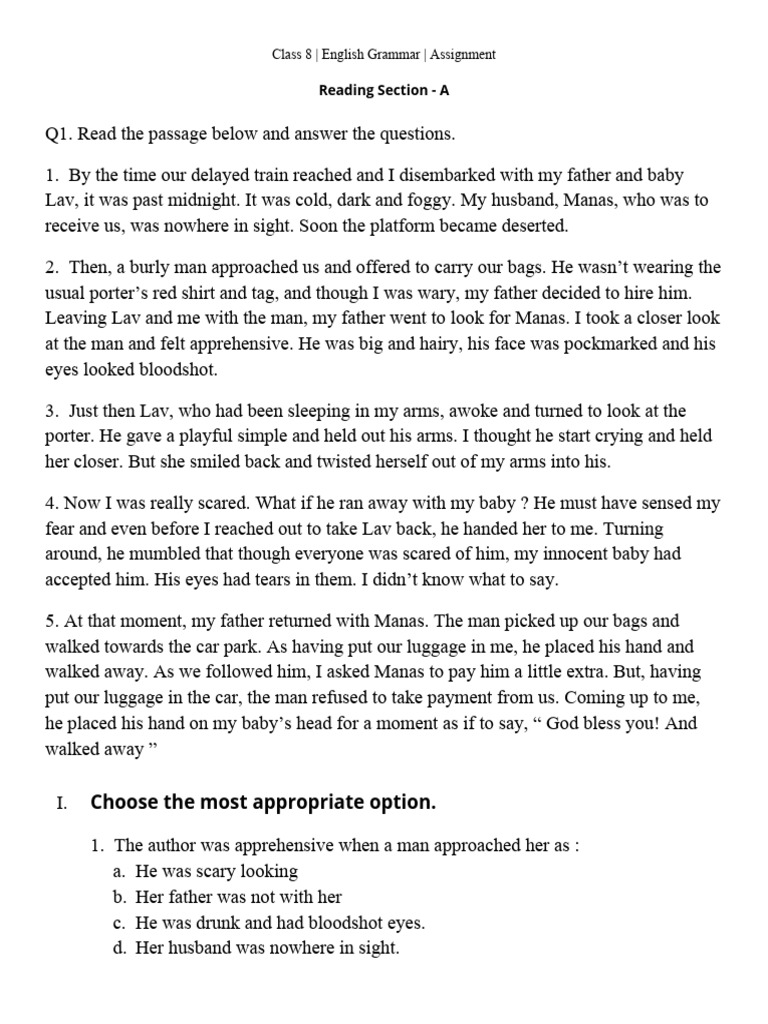 Class 8 - English Grammar - Assignment | PDF | Vocabulary | William ...