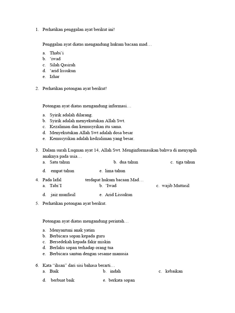 Soal 2 | PDF | Agama & Spiritualitas