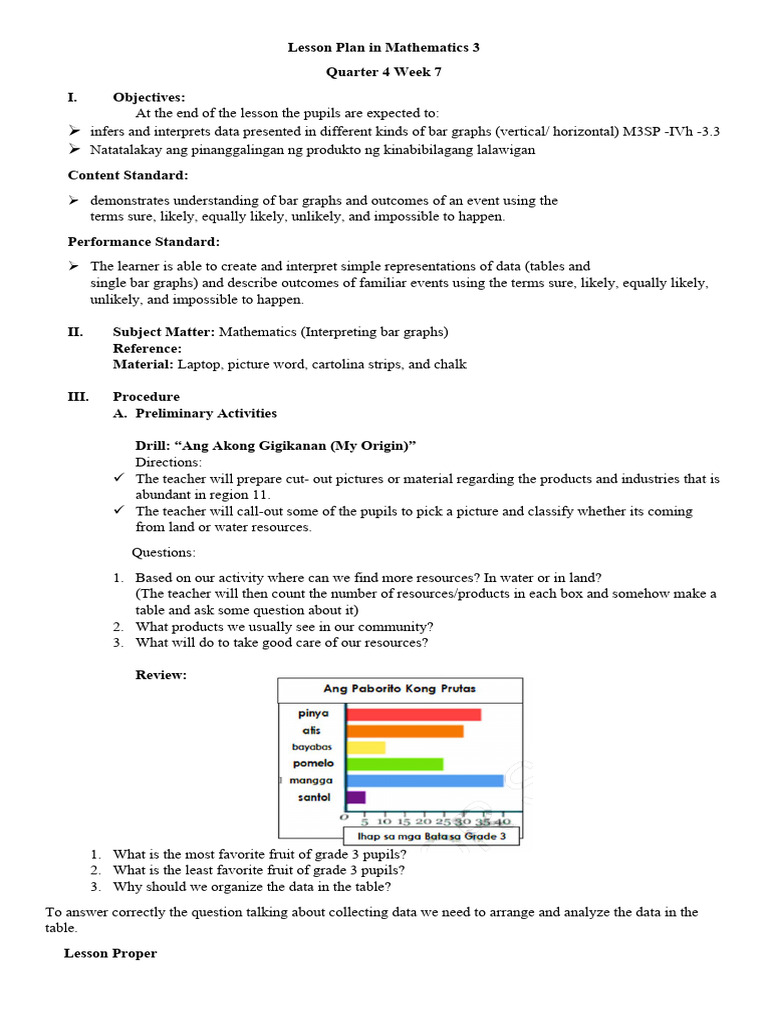 Lesson Plan in Mathematics 3 q4 | PDF | Foreign Language Studies