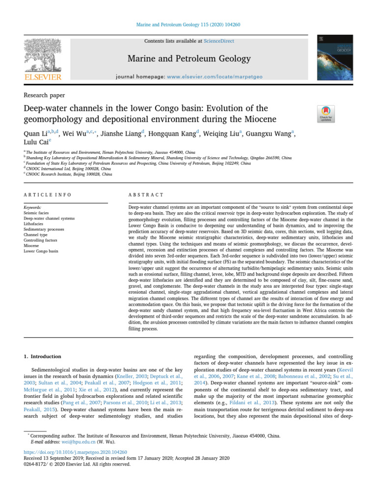 Li, Q. Deep-Water Channels in The Lower Congo Basin. Evolution of The ...