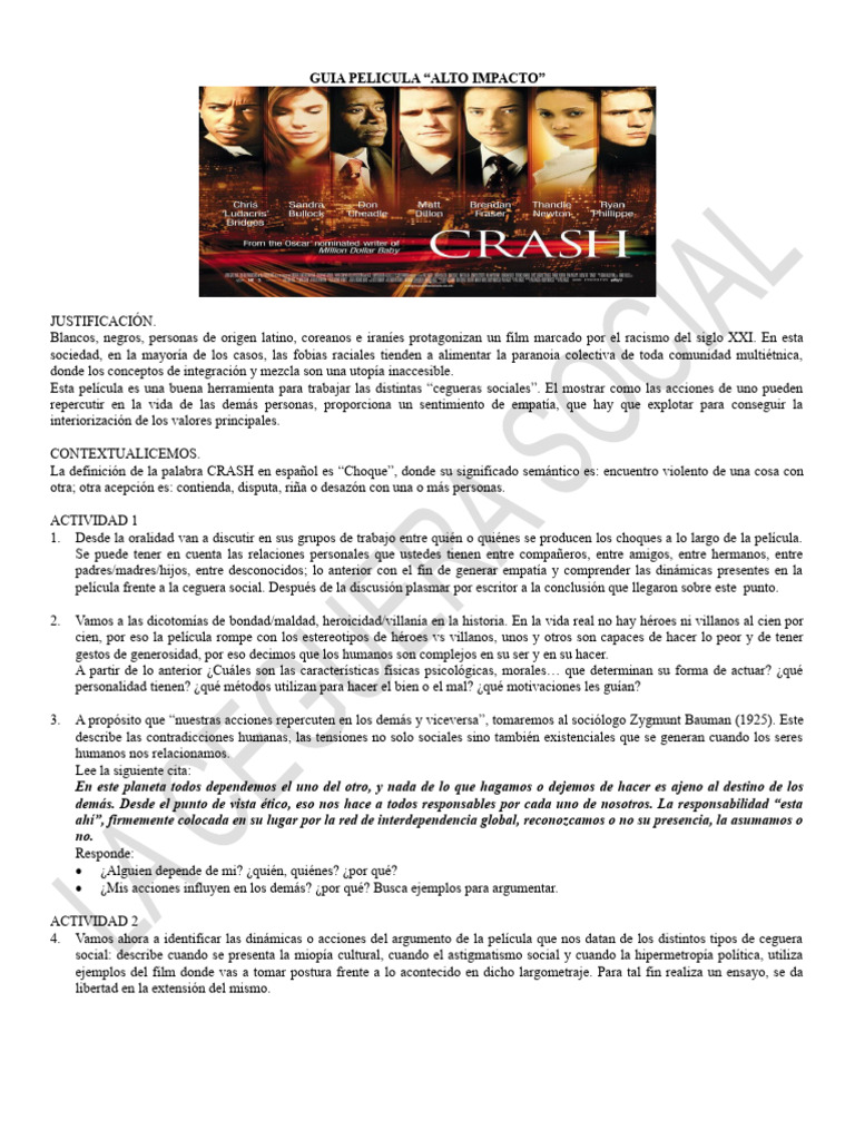 Guia Pelicula Crash (Ceguera Social) | PDF | Filosofía