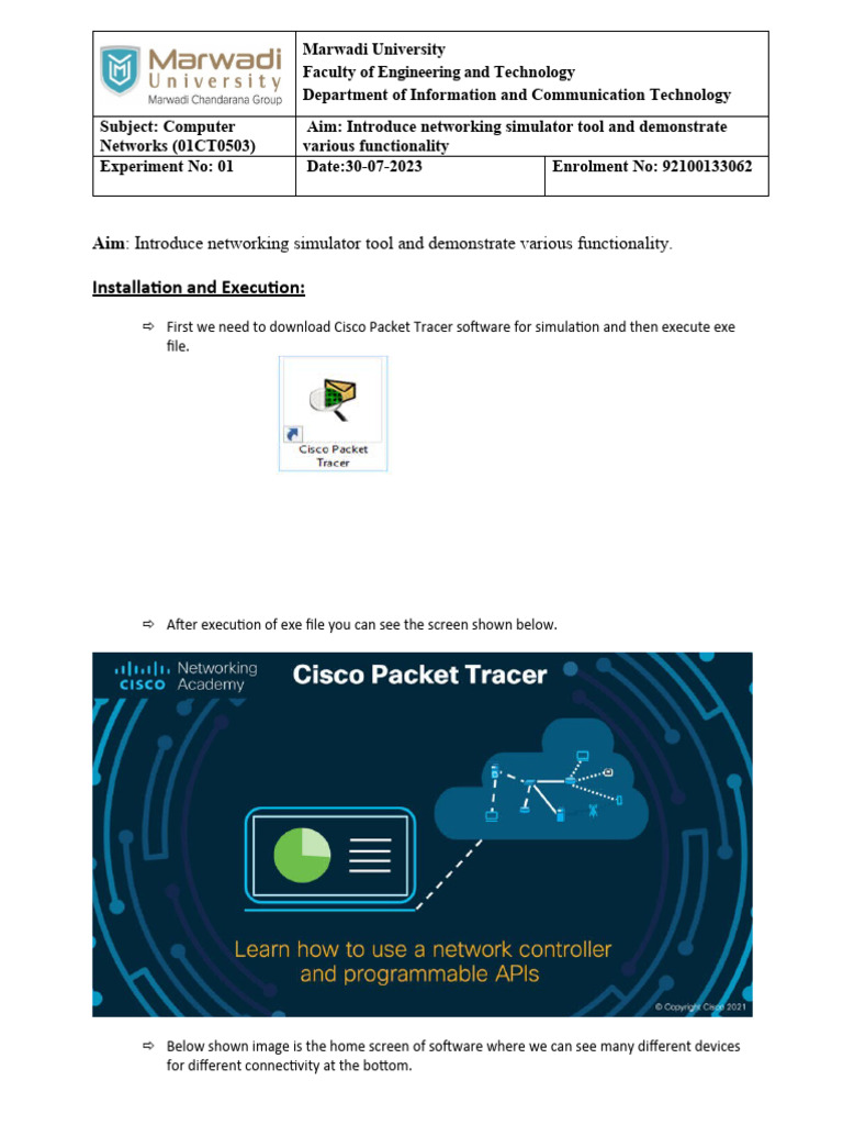 Installation and Execution:: Introduce Networking Simulator Tool and Demonstrate Various ...