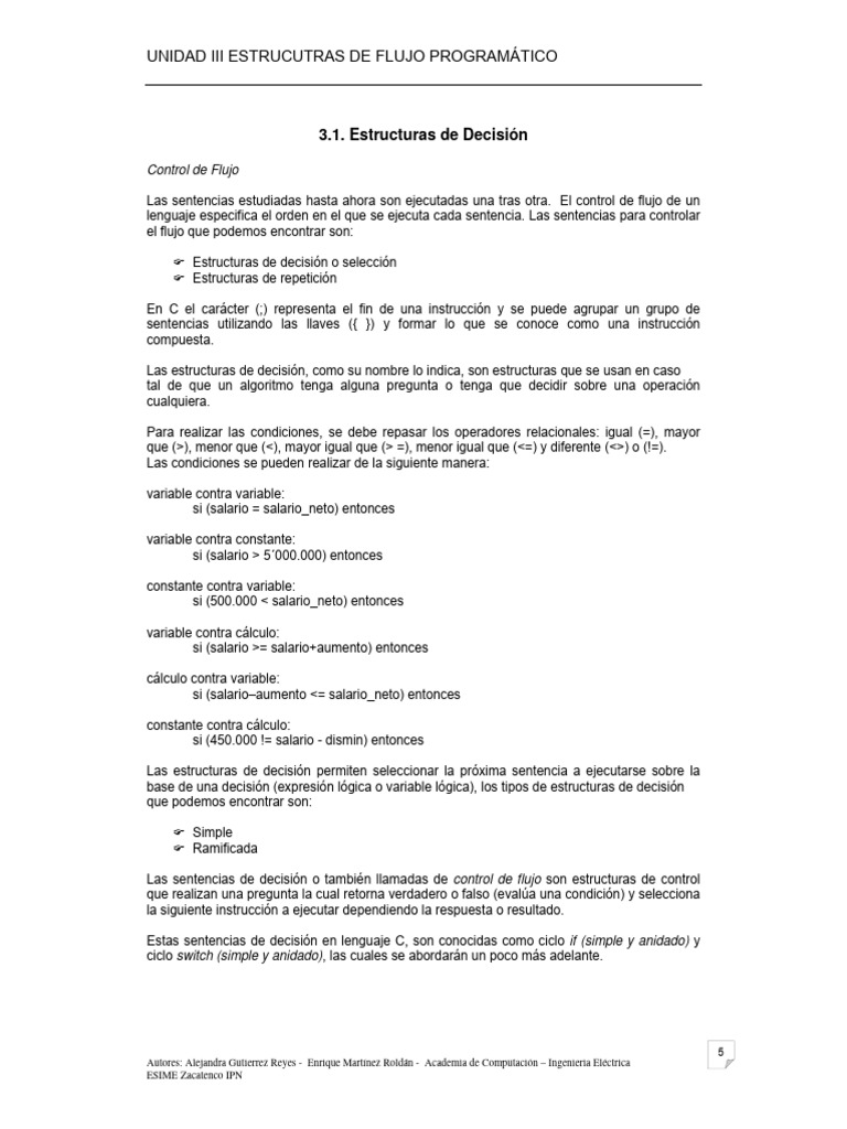 Unidad 3 Estructuras de decisión | PDF | Algoritmos | Flujo de control