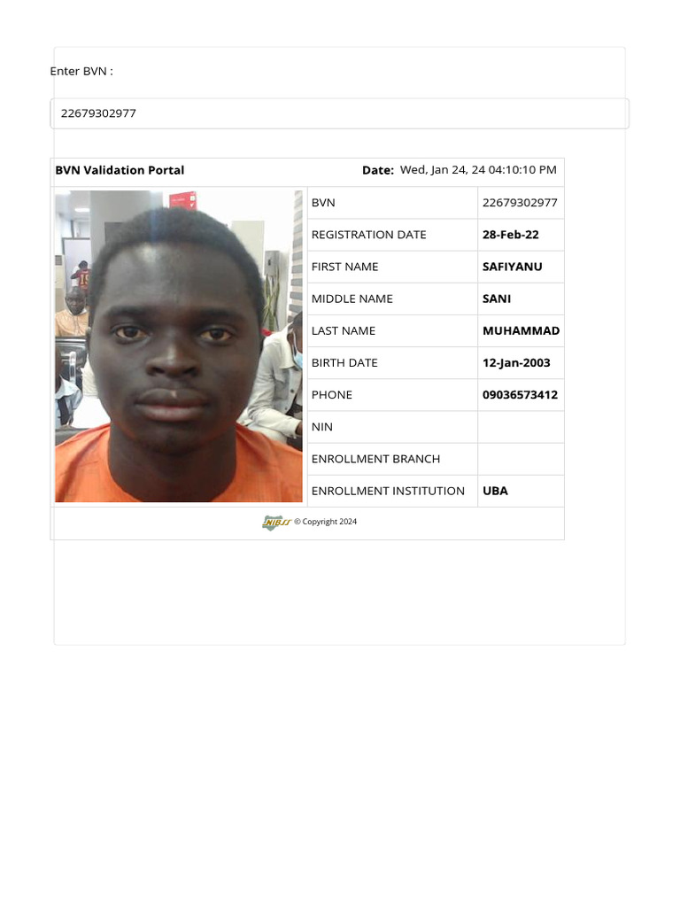 BVN Registration Form Example | PDF