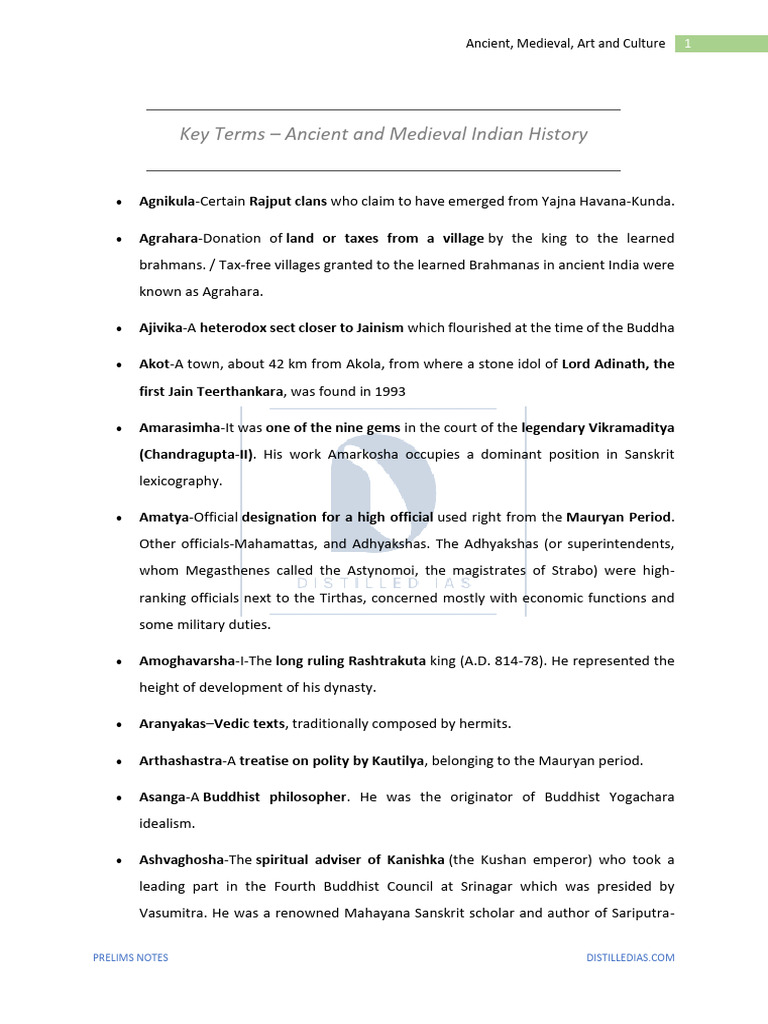 UPSC Prelims: History Key Terms | PDF