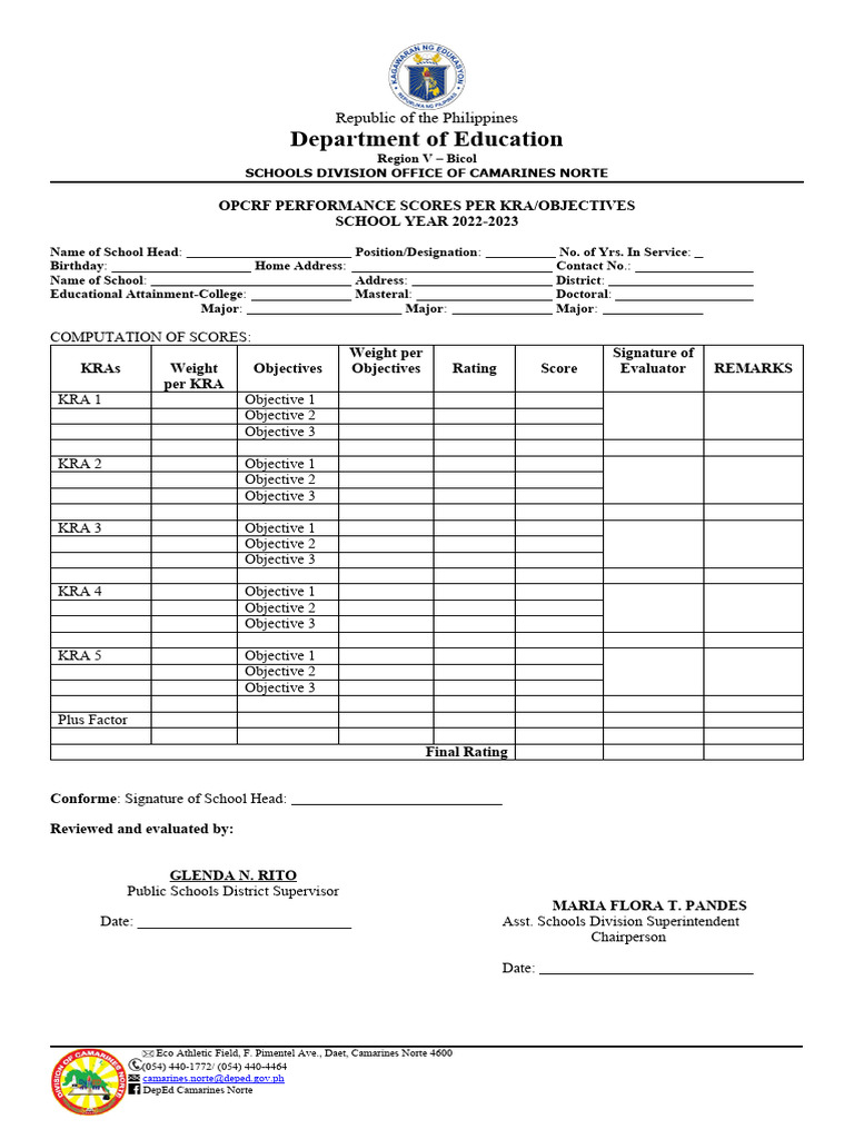 OPCRF Form Edit | PDF