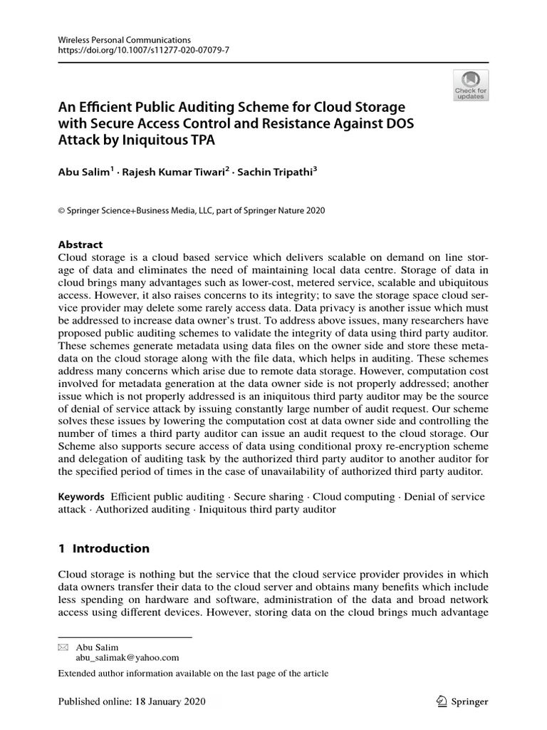 Efficient Cloud Storage Auditing Scheme | PDF | Encryption | Cloud ...