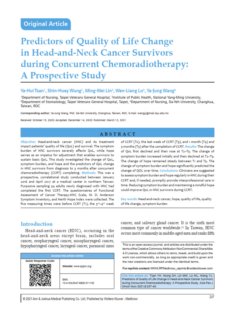 AJPON HNN QOL 2021 | PDF | Validity (Statistics) | Cancer