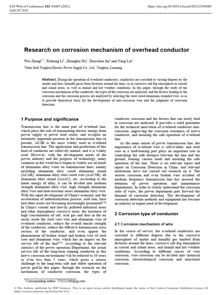 Research On Corrosion Mechanism of Overhead Conductor | PDF | Corrosion ...