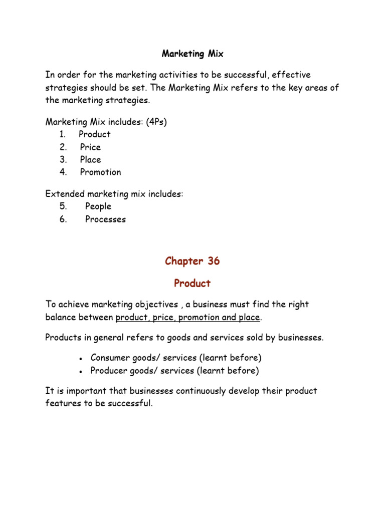 Marketing Mix Notes | Download Free PDF | Marketing | Sales