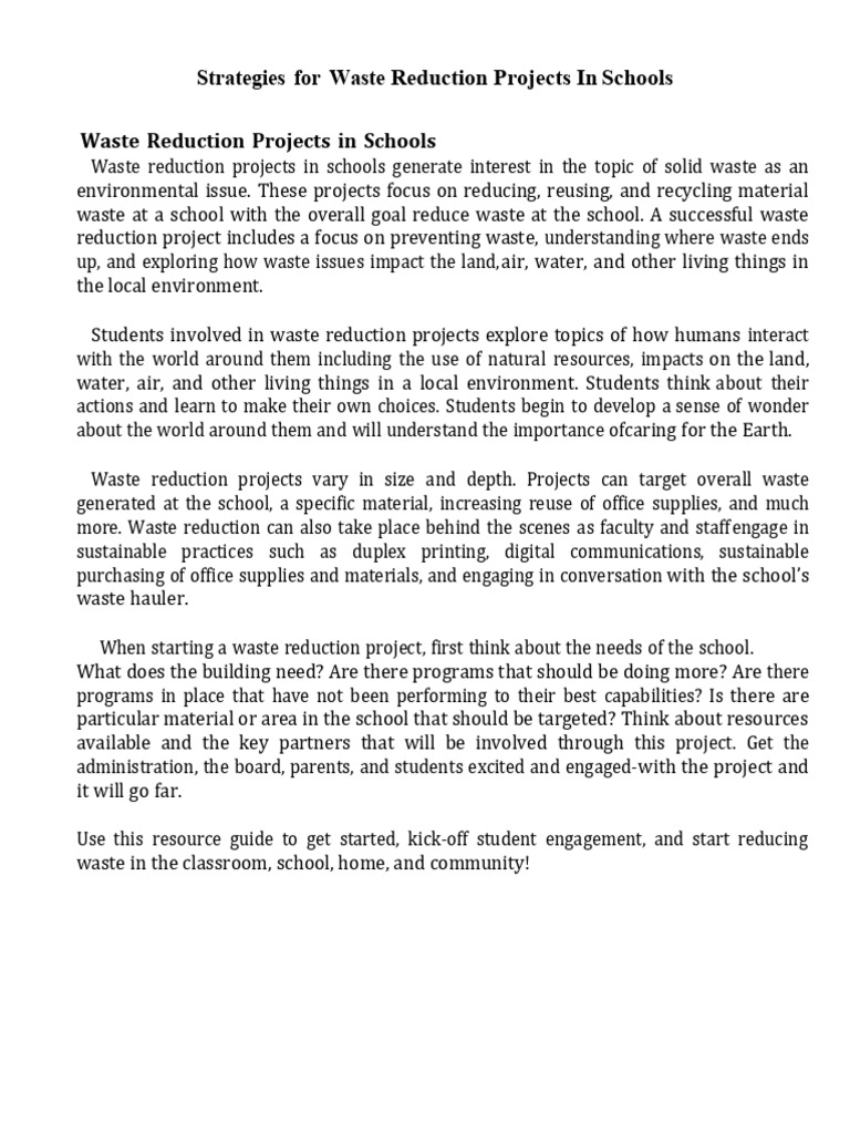 Strategies For Waste Reduction Projects in Schools | PDF | Waste ...