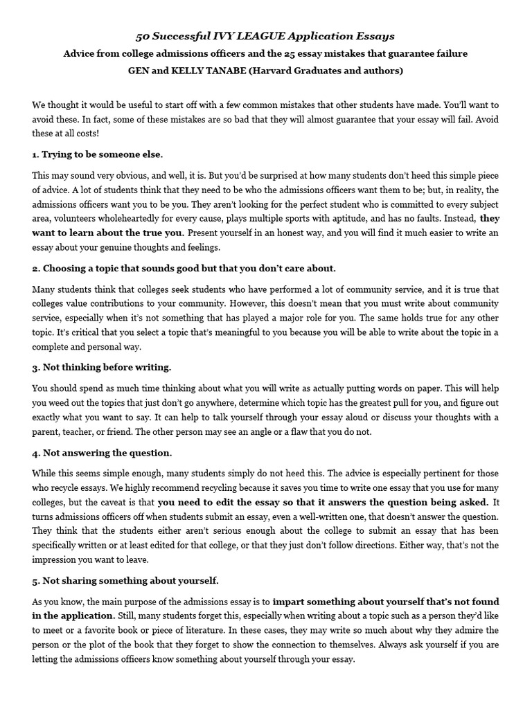 50 Successful IVY LEAGUE Application Essays | PDF