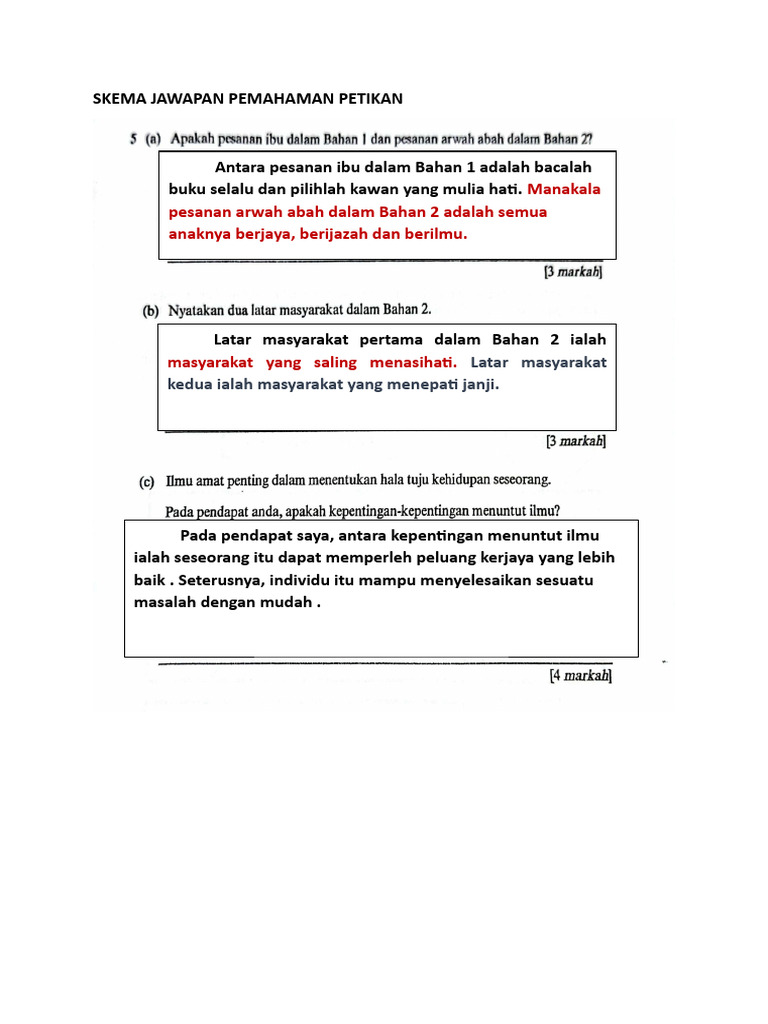 Skema Jawapan Pemahaman Petikan &novel T3 | PDF