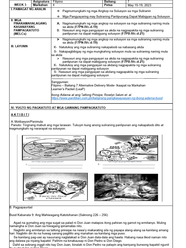 Dll-Filipino 7 - Q4-W3 | PDF