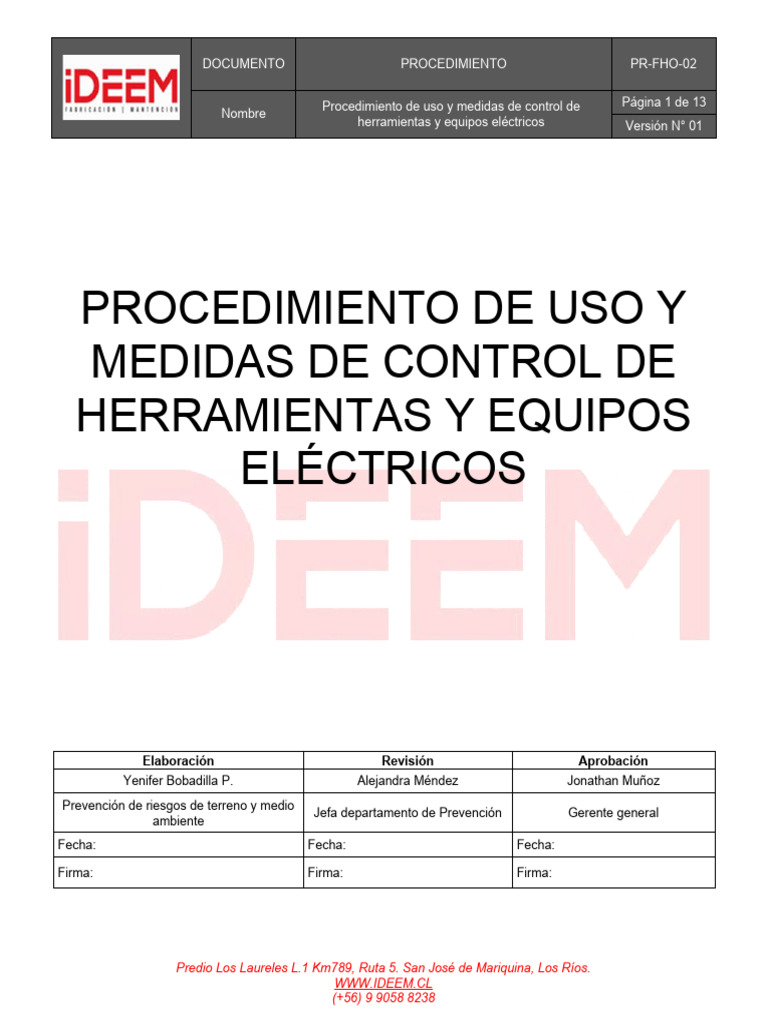 Pr-Fho-02 Procedimiento Uso y Medidas de Control y Equipos Electricas ...
