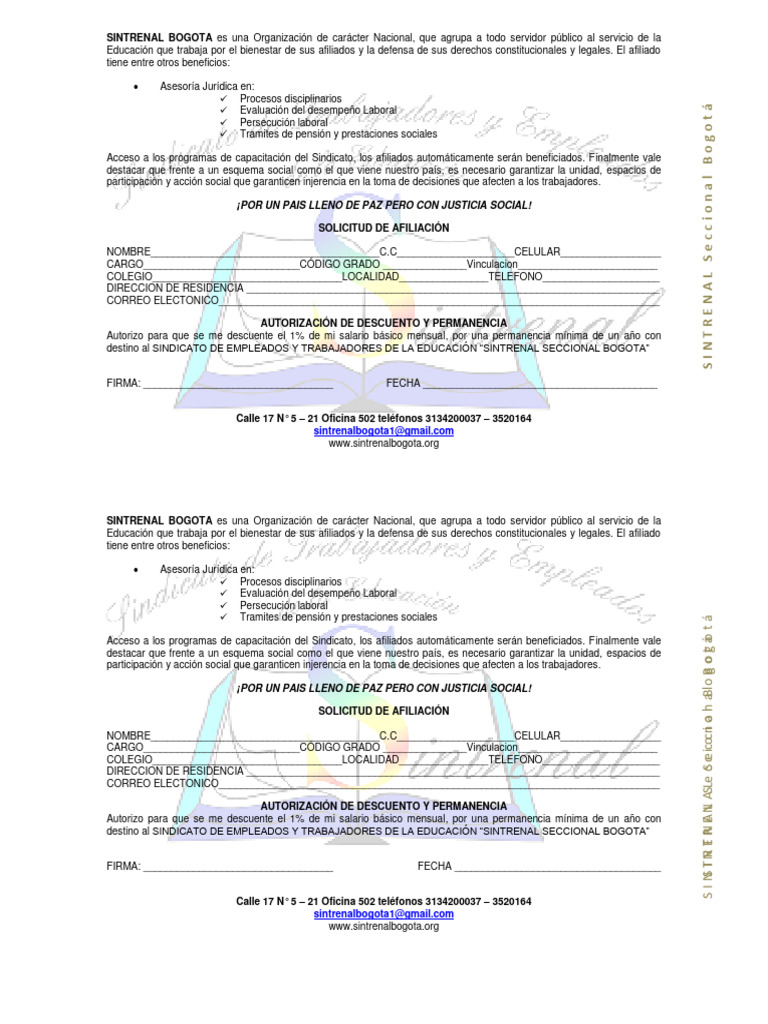 Formato Afiliacion Sintrenal 2023 | PDF | Justicia | Crimen y violencia